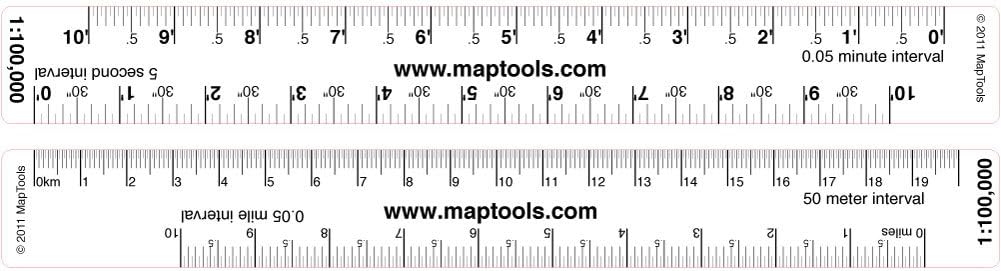 Map Ruler for 1:100, 000 Scale Maps. Lat/Lon, Miles, Kilometers ...