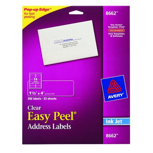 Avery Easy Peel Address Labels For Inkjet Printers Clear 1 333 X 4 Inches Pack Of 350 8662 