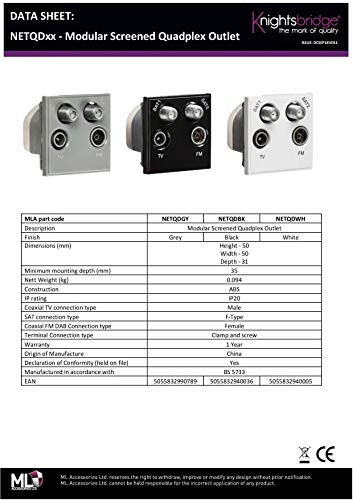 Knightsbridge NETQDGY Modular SAT1/SAT2/TV/FM DAB Outlet, Grey on ...
