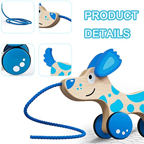 QianDanS Wooden Pull Dog Toy Along Toy with String for Baby Toddler ...