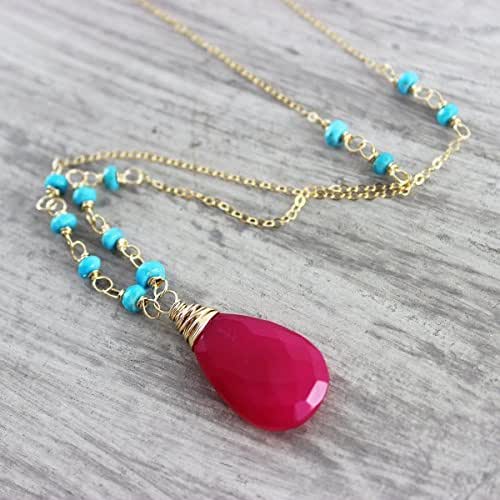 Amazon.com: Hot Pink and Turquoise Gemstone Necklace - 16" Length: Handmade