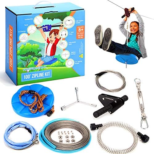 Hyponix 100'/150' Zipline Kits for Backyard for Adults / Kids - 100% ...