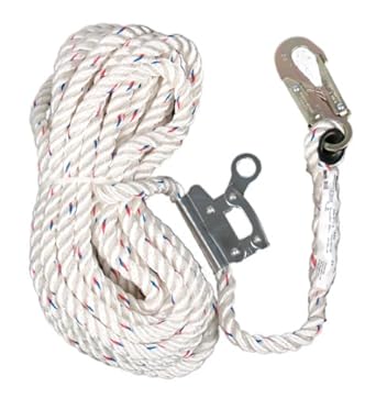 3M 0221-100RG Vertical Rope Lifeline with Double Locking Snap Hook and ...