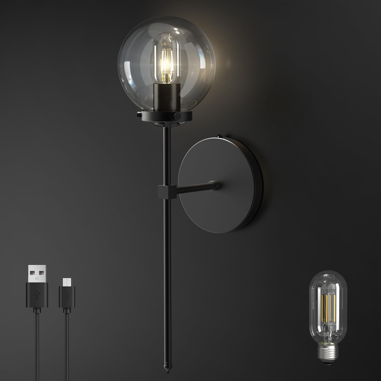 HYMELA C03 Battery Operated Wall Sconce No Wired Rechargeable Wall Lamp ...