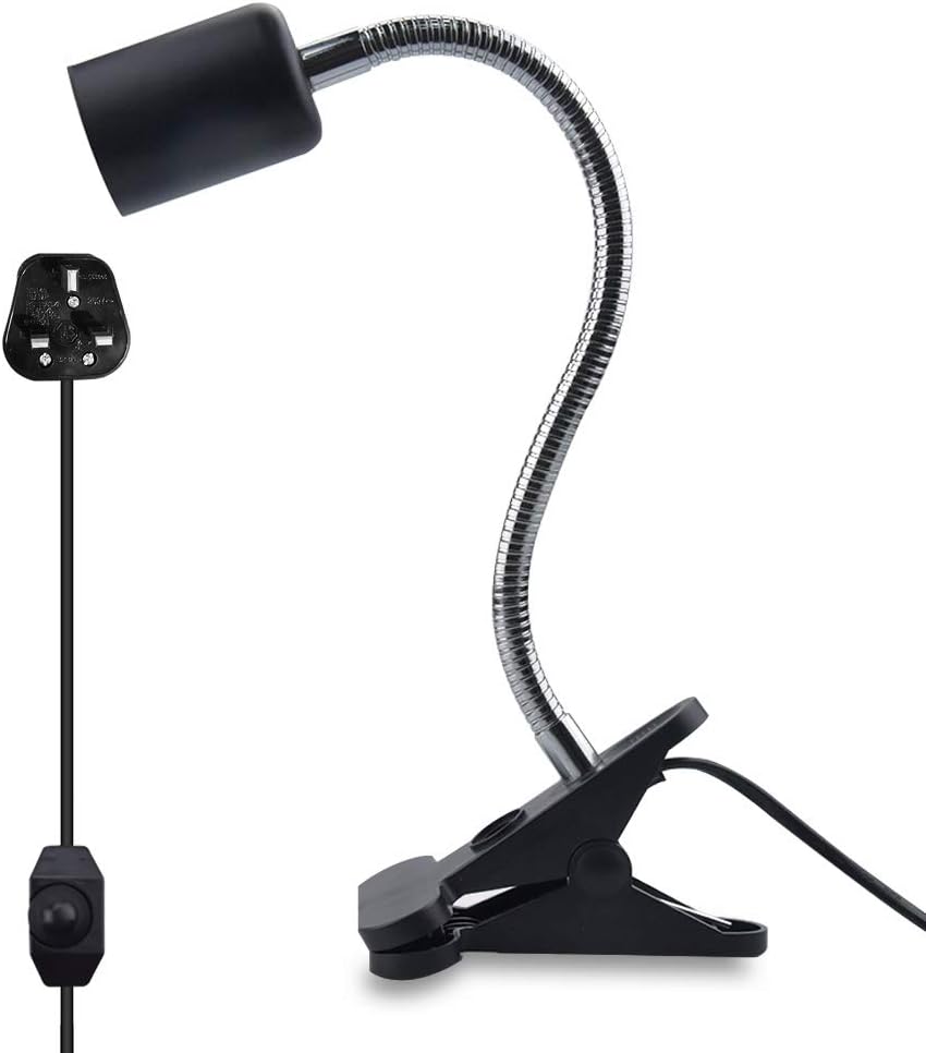 Luxvista Reptile Heat Lamp Holder with Clip, E27 Base Dimmable Basking ...