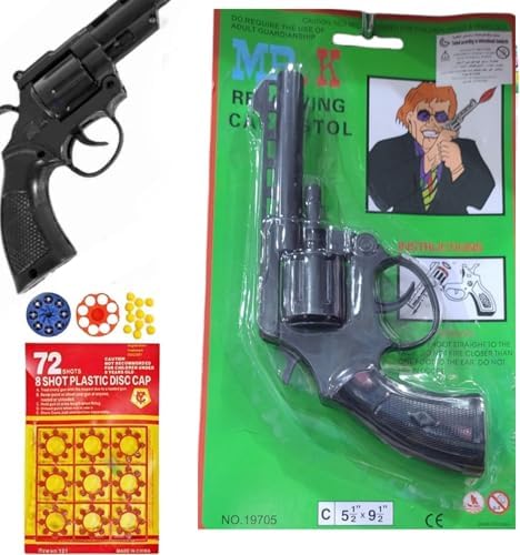 Toy Cap Gun Revolver with 72 Shot Plastic Disc Caps, 14 cm x 24 cm ...