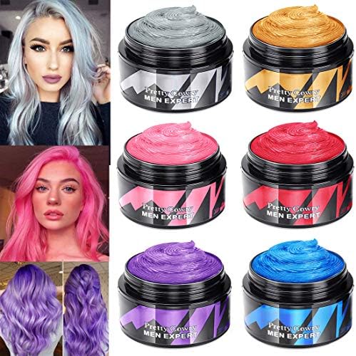 6 Colors Temporary Hair Dye Wax - Hair Wax Color Silver Grey Red Purple ...