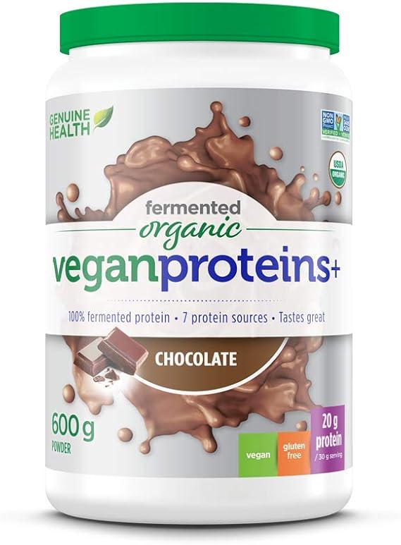 Genuine Health Fermented Organic Vegan Proteins+, Natural Chocolate ...