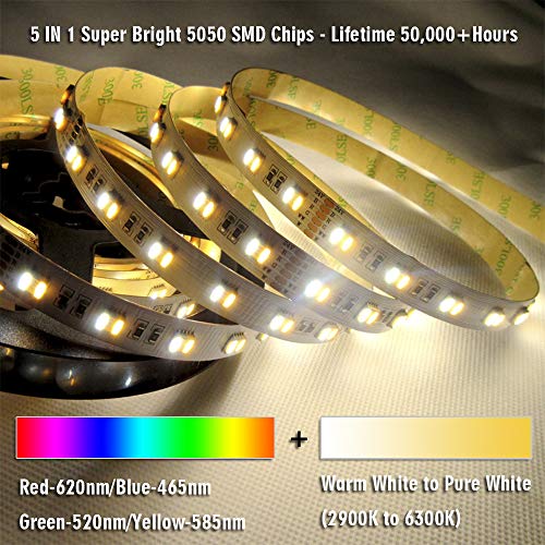 24VDC RGB+CCT 5 Chips in 1 Super Bright LEDs Flexible LED Strip Lights, High CRI 85 Color ...