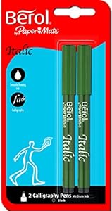 Berol Italic Pen Medium Nib 2mm - Black (Pack of 2): Amazon.co.uk ...