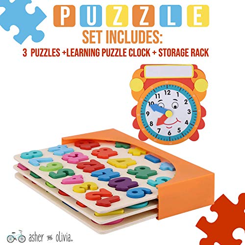 Wooden Puzzles for Toddlers and Rack Set - (3 Pack) Bundle with Storage ...
