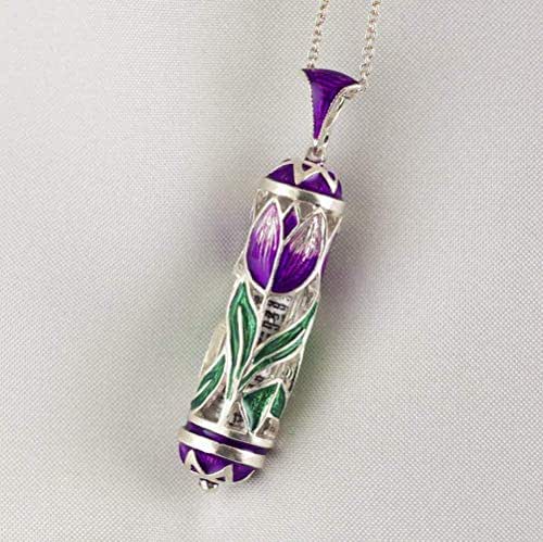 Amazon.com: Mezuzah Necklace Tulips Pendant Purple Flowers and Stars ...