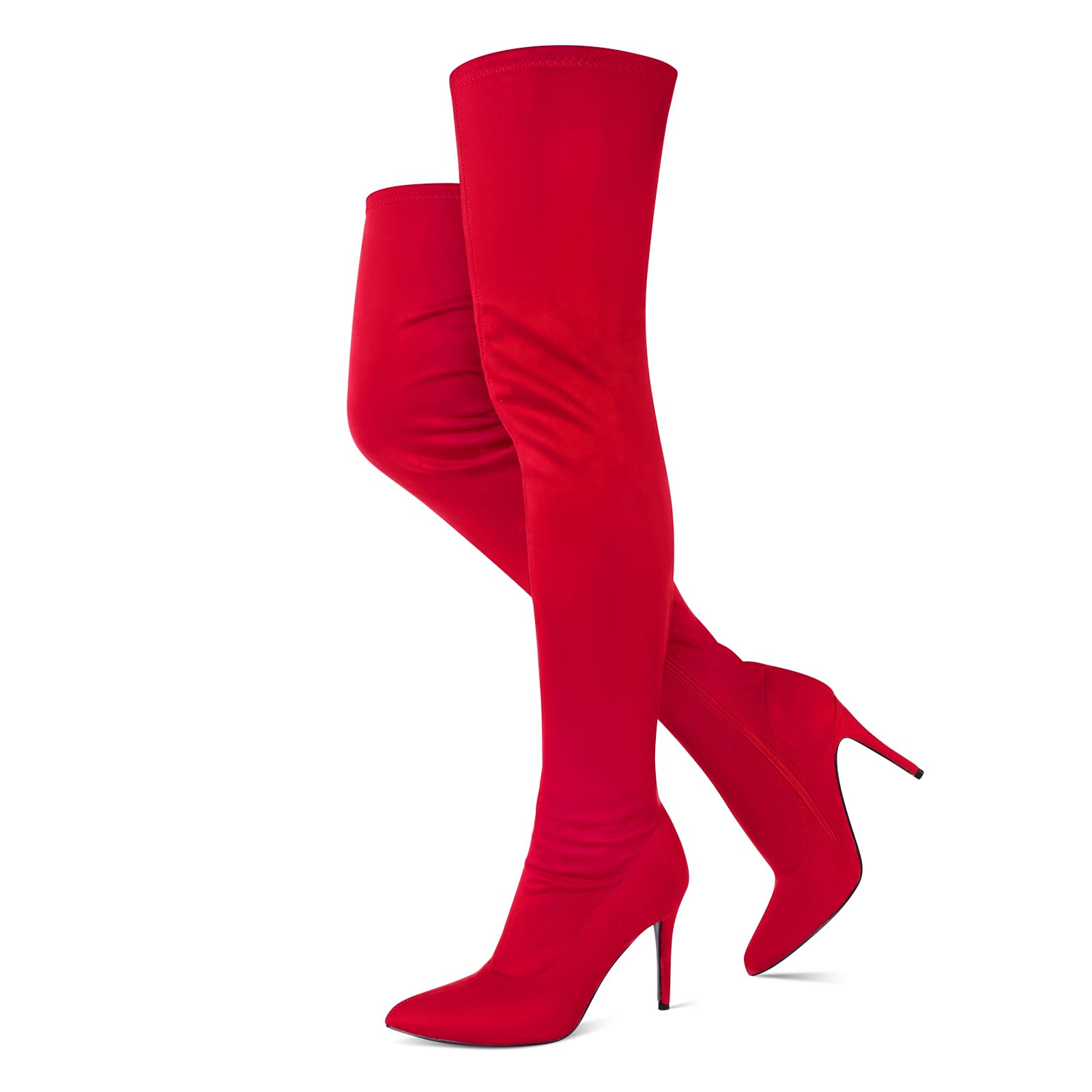 Jiu du Suede Thigh High Boots Pointy Toe Side Zipper Sexy Stiletto High ...