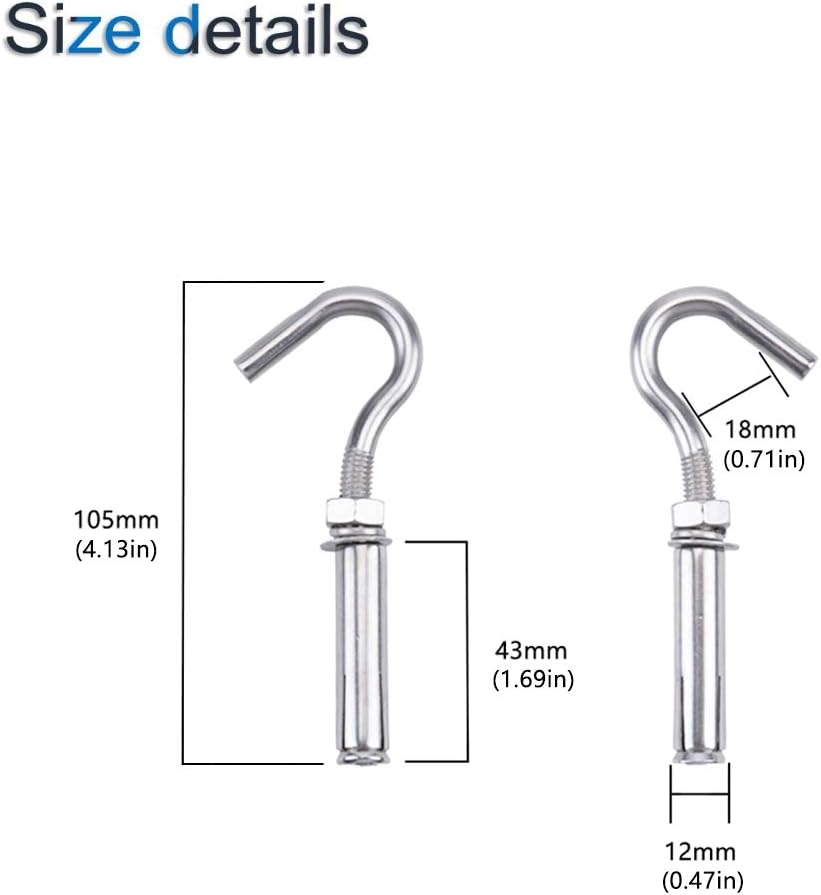 INCREWAY 4 Pcs Open Hook Bolts, M8 304 Stainless Steel Open Cup Hook ...