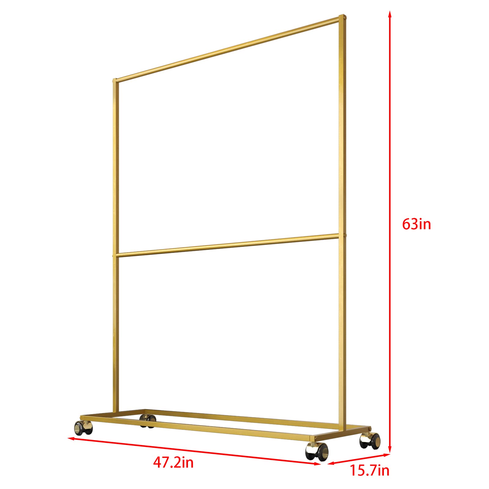 HOMEKAYT Gold Clothing Rack On Wheels 2 Tier Gold Hanging Rack Gold ...