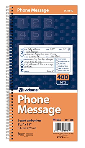 Adams Phone Message Book, Carbonless Duplicate, 5.50 x 11 Inches, 4 ...