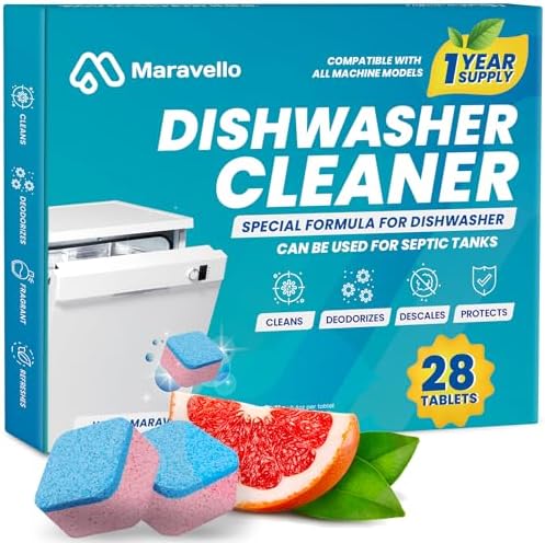 Maravello Dishwasher Cleaner and Deodorizer 28 Tablets: Clean Dish Washer Machine Detergent Tabs ...