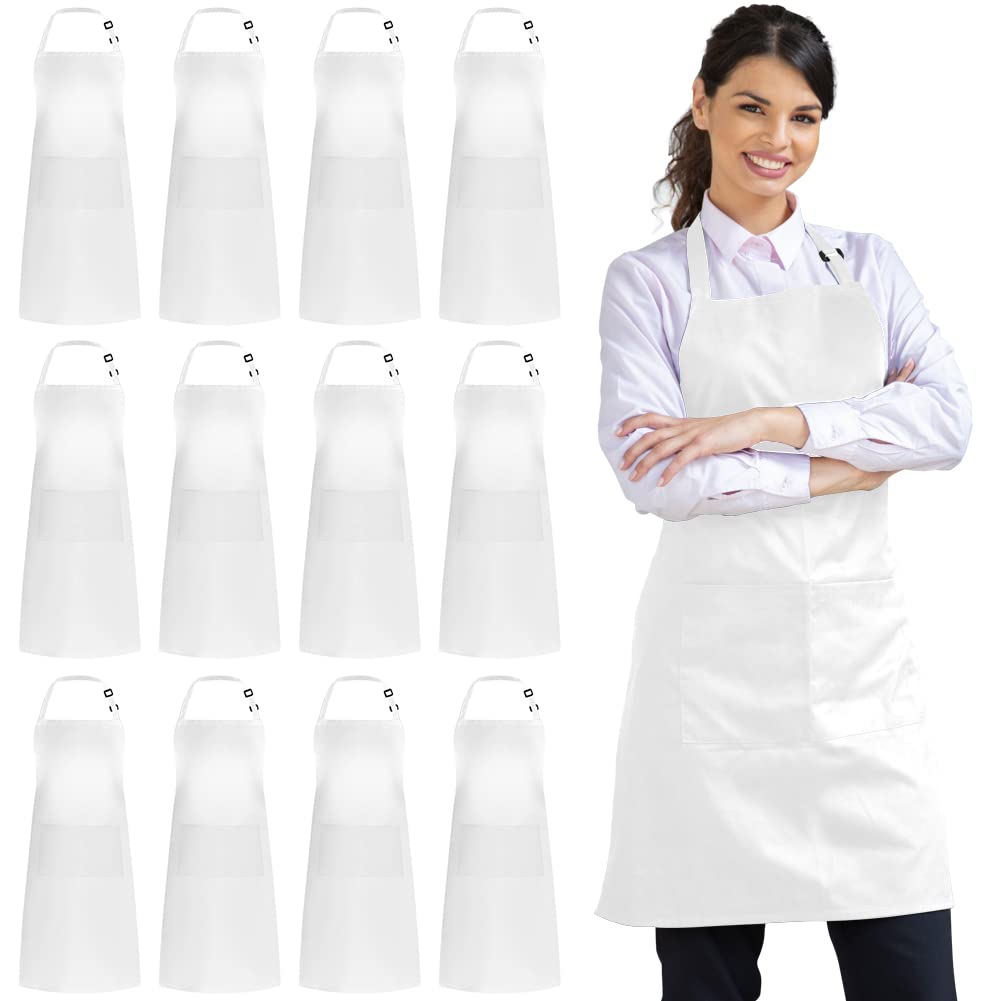 Syntus 12 Pack Bib Apron, Unisex Aprons Adjustable Waterdrop Resistant ...