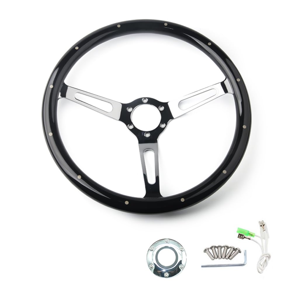 MR HELLO 15" Inch Classic Black Wood Grain Grip Steering Wheel 3 Spoke ...