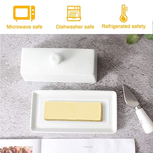 Butter Dish With Lid, WERTIOO Porcelain Butter Keeper With Handle Cover French Butter Dish ...