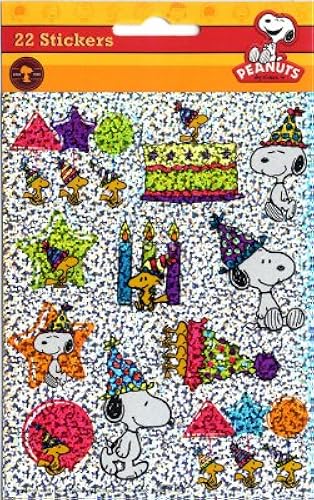 Sparkly Snoopy & Woodstock Happy Birthday Stickers - Peanuts - Balloons ...