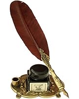 Coles Calligraphy Owl Design Pewter Feather Quill and Ink Set - Black ...