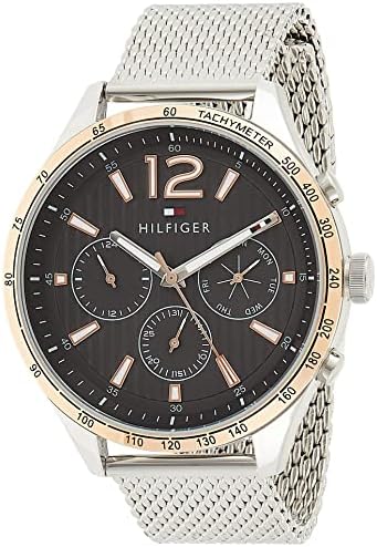 سعر ساعة بمينا اسود وسوار من الستانلس ستيل للرجال من تومي هيلفجر، موديل ...