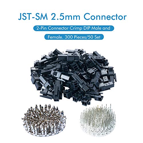 CQRobot 50 Sets / 300 Pieces 2.5mm Pitch JST SM 2-Pin JST Connector Kit. 2.5mm Pitch Male and ...