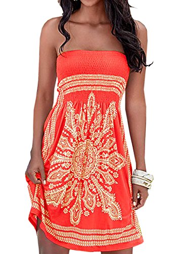 SEMATOMALA Women's Summer Dress Strapless Floral Print Bohemian Casual ...