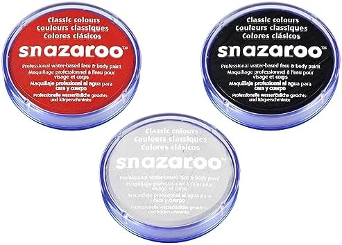 Areema Limited THREE 18ml SNAZAROO FACE & BODY PAINT SET (BLACK, WHITE ...