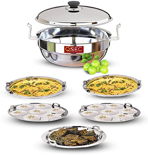 QSEC Heavy Stainless Steel Idli Cooker Multi utility Kadai Steamer ...
