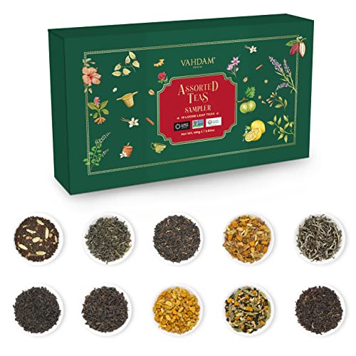 VAHDAM, Assorted Loose Leaf Tea Sampler - 10 Teas, 50 Servings ...