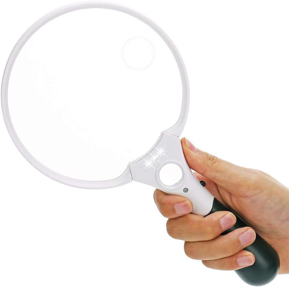 HIGHKAS Handlupe mit 3 LED-Licht, 145 mm extra große Lupe, 5X 10X 20X ...