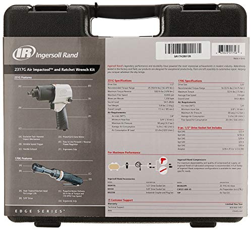Ingersoll Rand 2317G Edge Series Air Impactool y kit de trinquete, negro