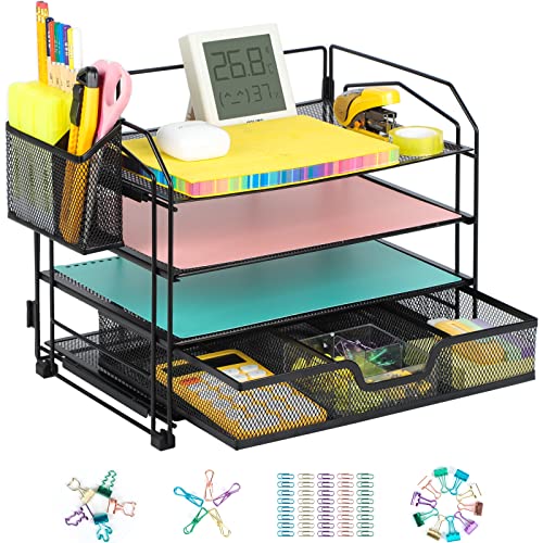 Beiz Desk Paper Letter Tray Organizer, 4 Tier Desk Organizer w/Storage ...