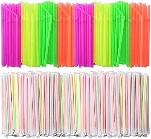 ALINK 1000 Count Neon Flexible Plastic Drinking Straws, Individually ...