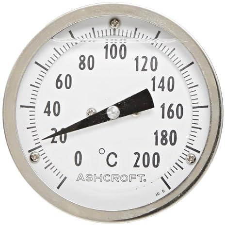 Ashcroft EL Series Bimetal Thermometer, 3" Dial Size, 1/2" NPT Rear ...