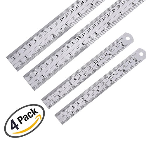 4 Pieces Stainless Steel Ruler Viaky Metal Ruler with Conversion Table ...