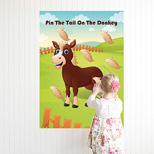 Pin The Tail On The Donkey Party Game With 30 Pcs Tails Large Donkey ...