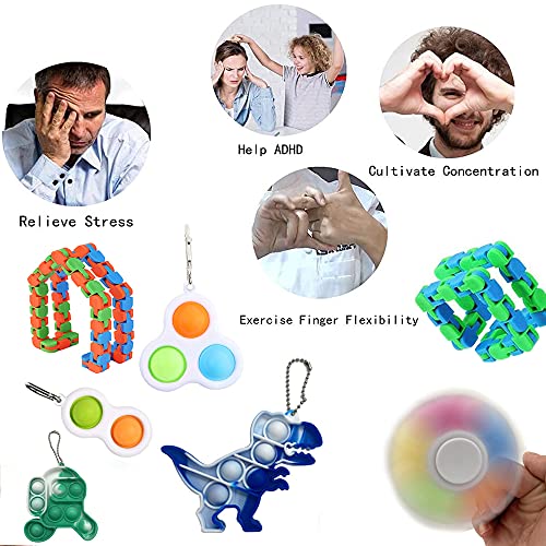 UAHAPY Simple Dimple Fidget Toys 12 Pack with Fidget Spinner Mini Pop ...