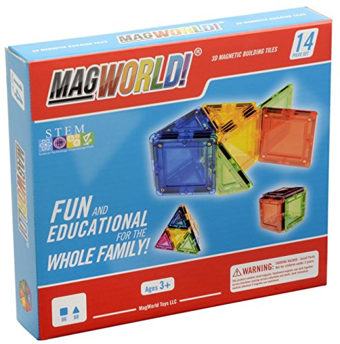 MagWorld Toys Magnetic Construction Rainbow Colors -14 Piece - Want It All