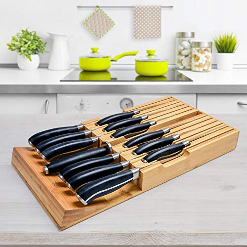 In-Drawer Bamboo Knife Block - Holds 12 Knives (Not Included) and 1 ...