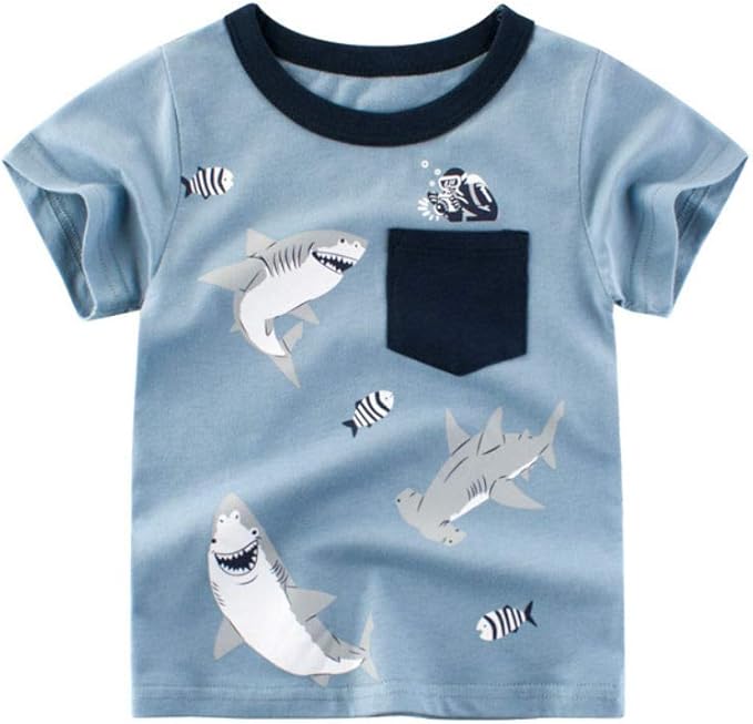 Amazon.com: Boys Tshirts Short Sleeve Cotton Shark Print Shirts Kids ...