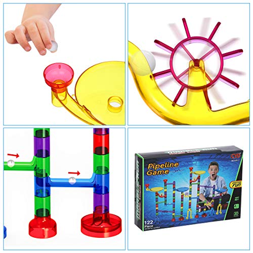 FUNTOK Marble Run Set - 122 Pcs Marble Maze Game Marble Race Track ...