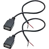 Amazon.com: ELNONE 2PCS USB Female Pigtail 2 Wire,0.3M/1Ft 20AWG USB 2.0 Female Plug to Bare ...