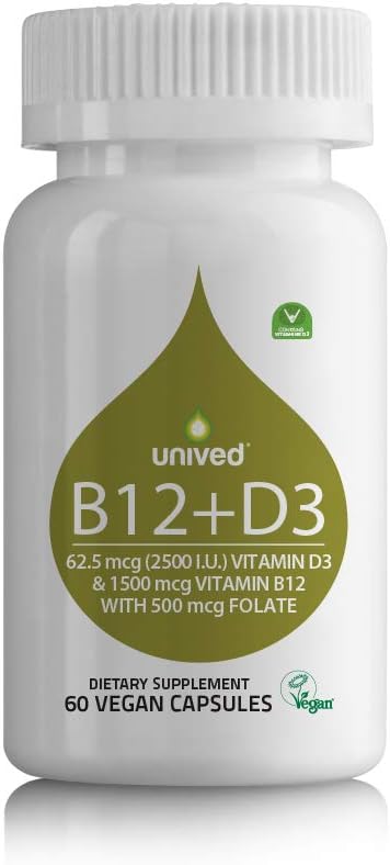 Amazon.com: Unived Vegan B12 + D3, Vitamin B12 (1500mcg Methylcobalamin ...