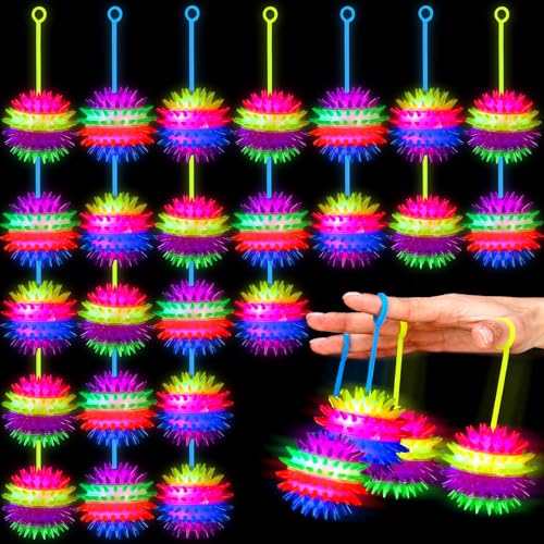 Wettarn 24 Pcs 2.6 Inch Bouncy Light up Ball LED Flashing Spiky Sensory ...