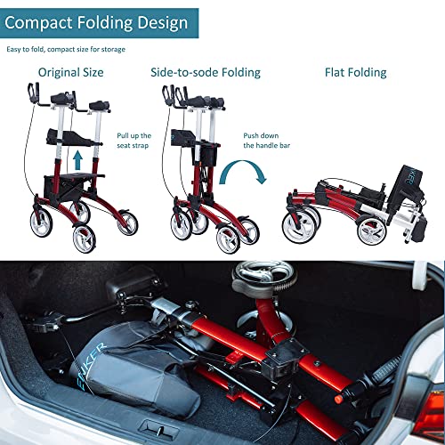 ELENKER Upright Rollator Walker Stand Up Folding Rollator Walker with Adjustable Backrest, 10 ...
