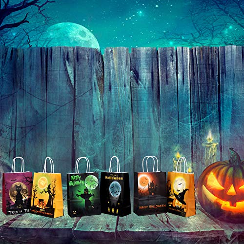 Cooraby 24 Pieces Halloween Kraft Paper Bags with Handle Trick or Treat ...