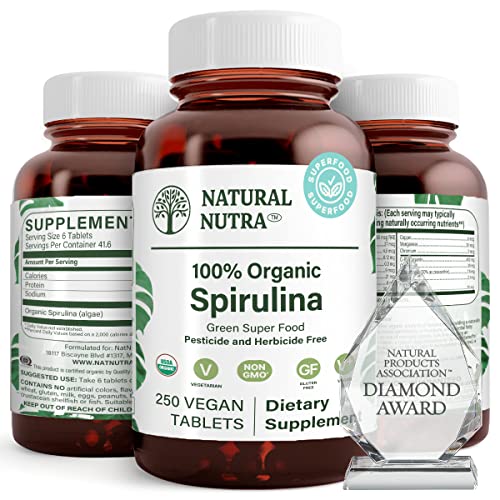 Natural Nutra 100% USDA Organic Spirulina Tablets, Blue Green Algae ...
